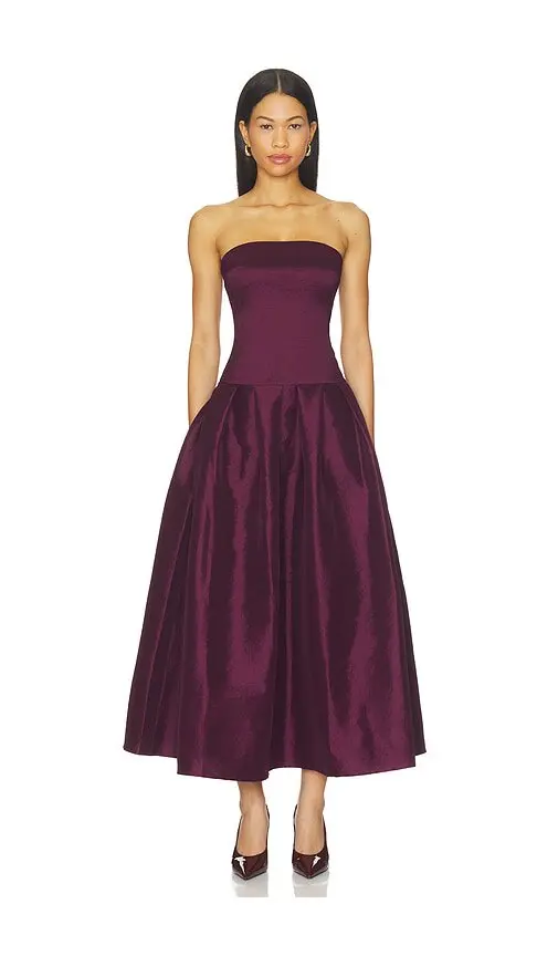 MORE TO COME Cambria Strapless Dress In Wine