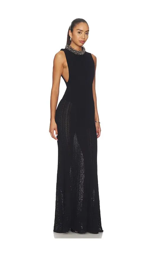 SELF-PORTRAIT Beaded Pointelle Knit Maxi Dress