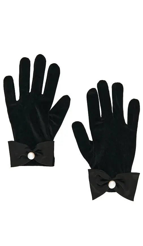 BRONX BANCO Velvet Short Gloves With Bows - Black