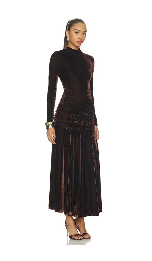 Bardot Korina Velour Maxi Dress In Chocolate