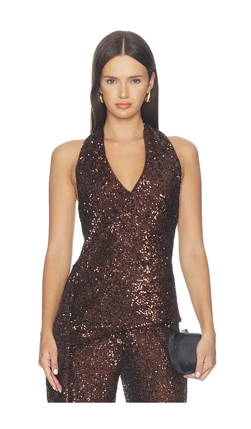Bardot Melanie Halter Sequin Top - Chocolate