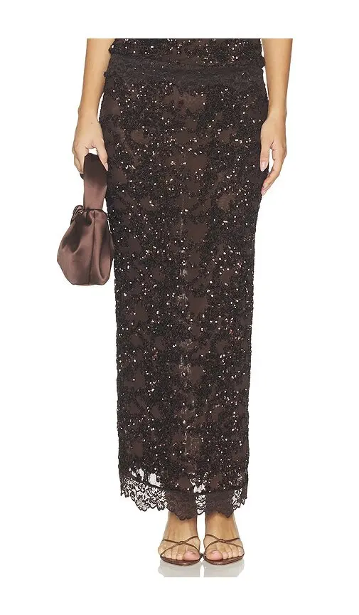 LOVERS AND FRIENDS Atika Sequin Lace Skirt In Brown