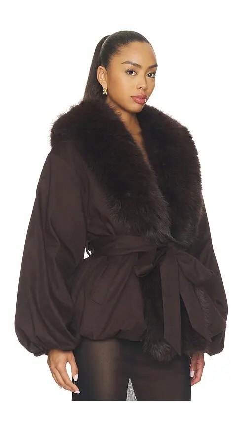 ROTATE BY BIRGER CHRISTENSEN Faux Fur Collar Jacket In Brown
