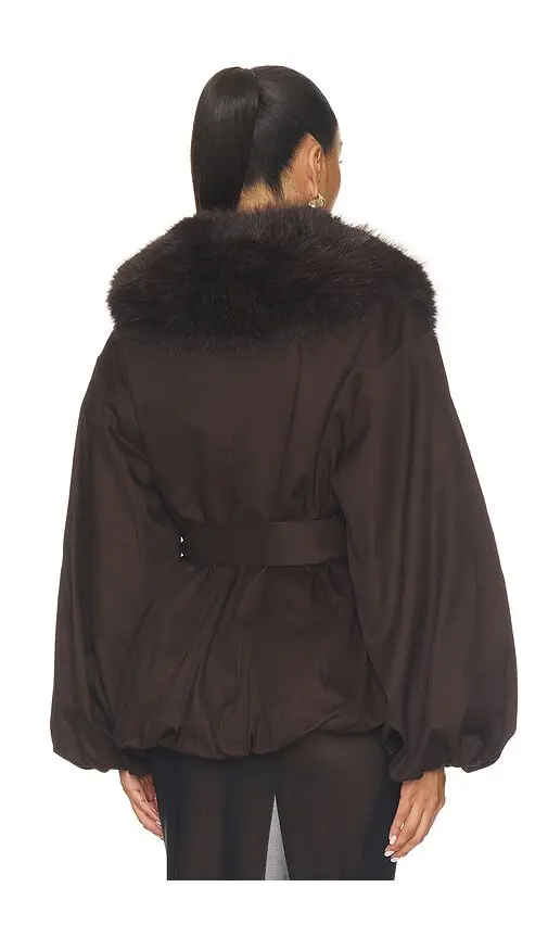 ROTATE BY BIRGER CHRISTENSEN Faux Fur Collar Jacket In Brown