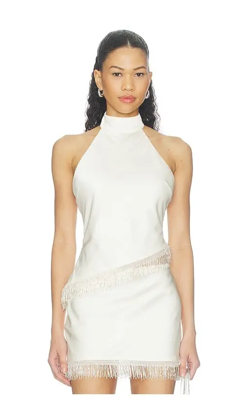 RUNAWAY THE LABEL Valia Halter Asymmetrical Hem Top In White