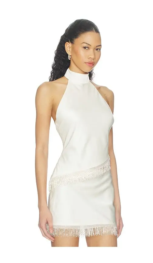 RUNAWAY THE LABEL Valia Halter Asymmetrical Hem Top In White