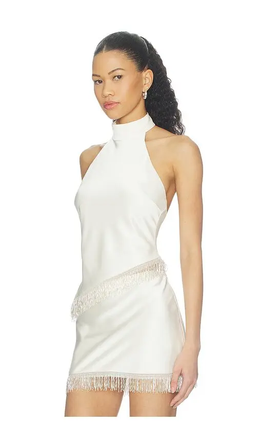 RUNAWAY THE LABEL Valia Halter Asymmetrical Hem Top In White