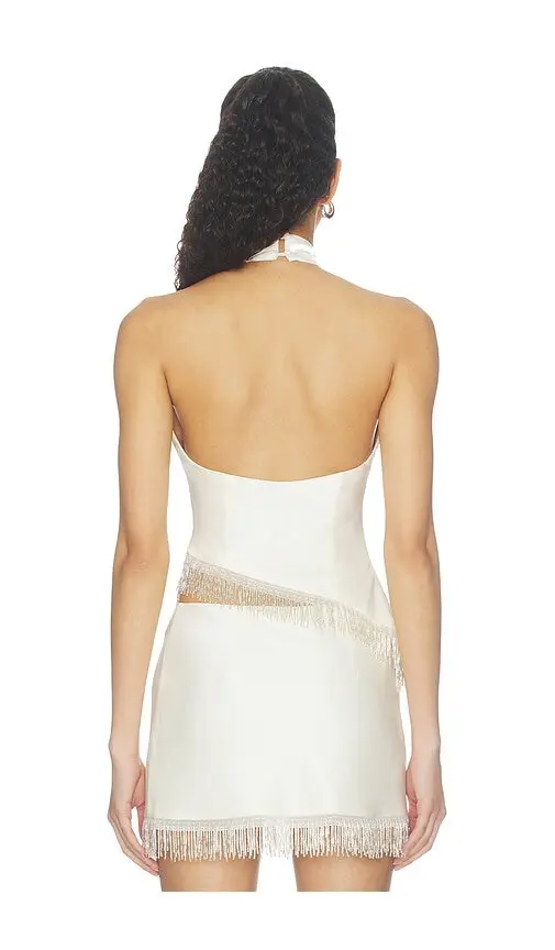 RUNAWAY THE LABEL Valia Halter Asymmetrical Hem Top In White