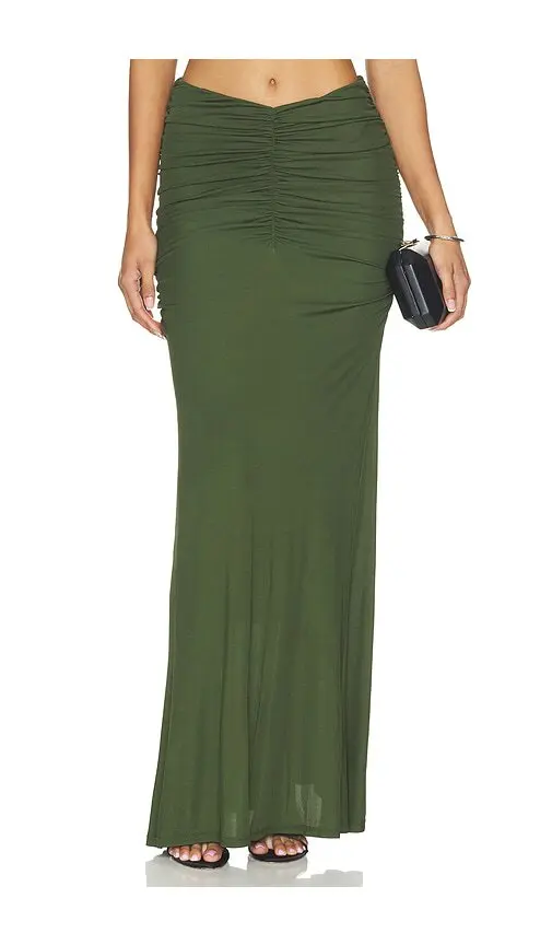Alice + Olivia Shannon Ruched Hip Maxi Skirt In Black - Dark Fern