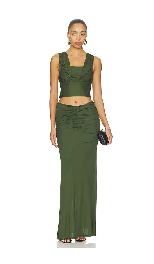 Alice + Olivia Alena Sleeveless Draped Cowl Neck Cropped Top In Green