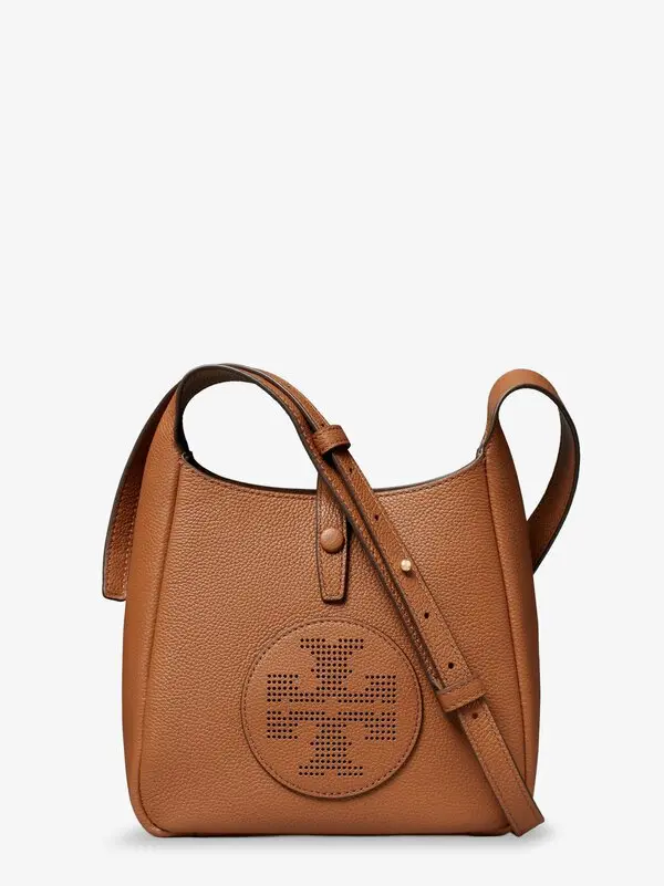 Tory Burch Miller Swing Shoulder Bag In Black Hammered Leather - Brown