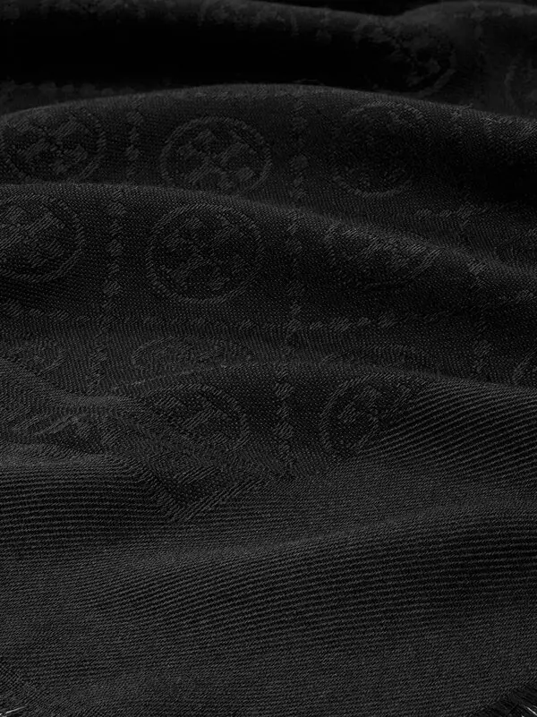 Tory Burch T Monogram Jacquard Traveler Silk And Wool Blend Scarf