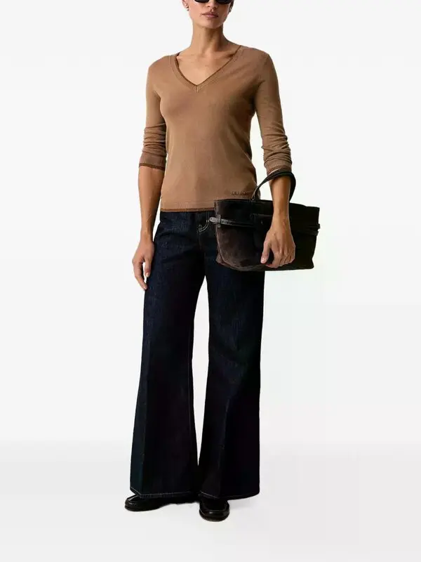 Liu Jo Knit Sweater With V-neck - Neutrals