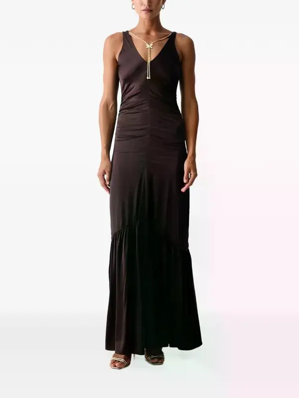 SILVIAN HEACH Chain-embellished Ruched Maxi Dress - Brown
