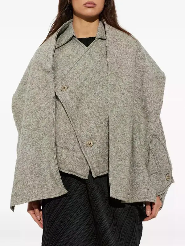 Issey Miyake Woolen Granite Oversized Scarf-detail Jacket