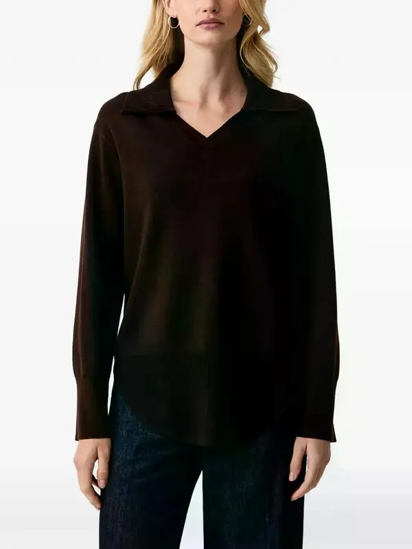 SILVIAN HEACH Spread-collar Curved-hem Sweater - Brown
