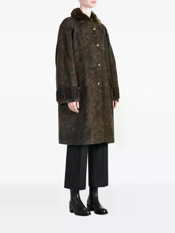 COMMUNS Jacquard-woven Faux-fur Collar Coat