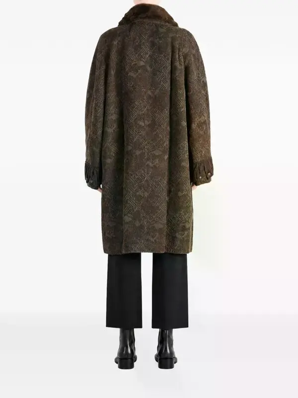 COMMUNS Jacquard-woven Faux-fur Collar Coat