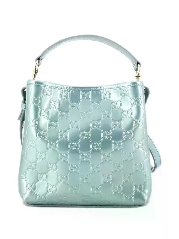 Gucci Emblem Gg Embossed Patent Small Bucket Bag