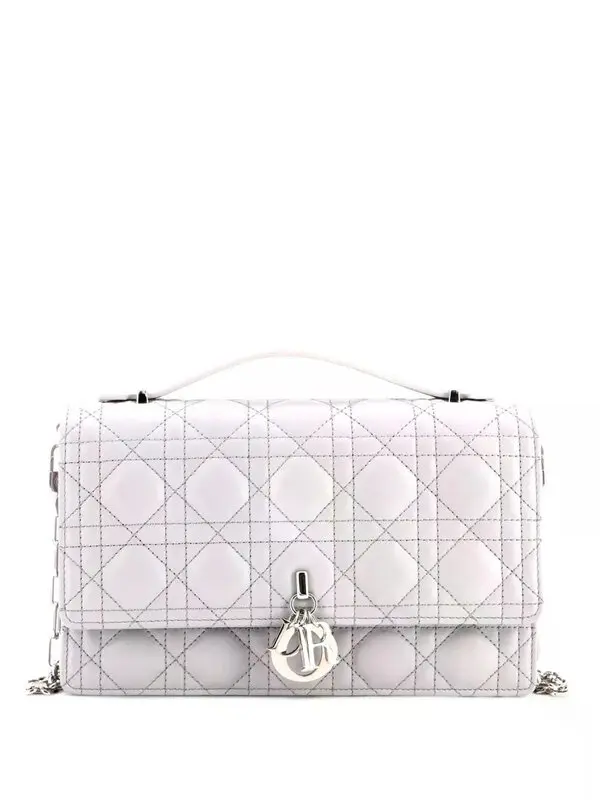 Dior My Top Handle Flap Bag Cannage Quilt Lambskin Small Crossbody Bag - Grey