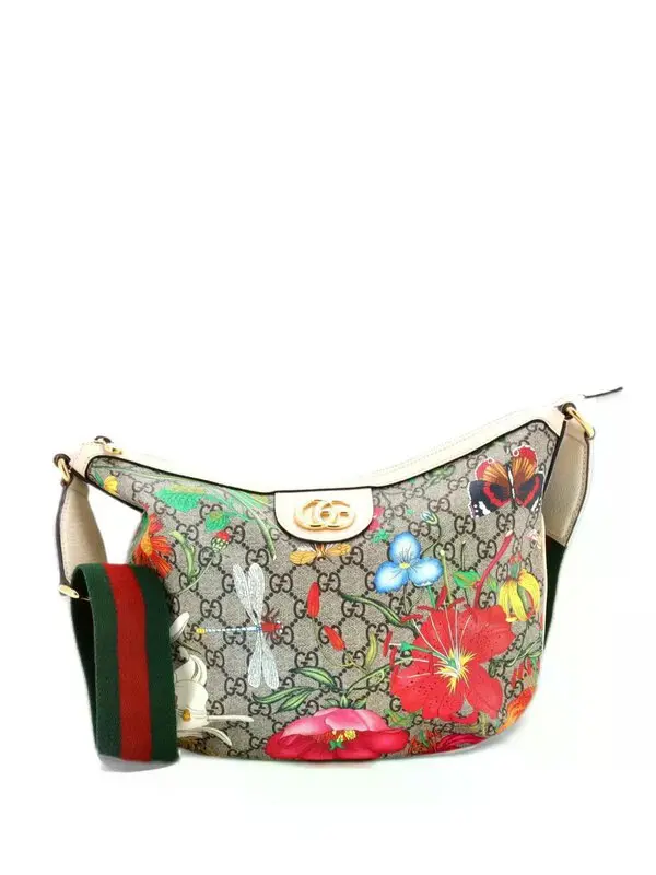 Gucci Ophidia Half Moon Flora Gg Coated Canvas Small Hobo Bag