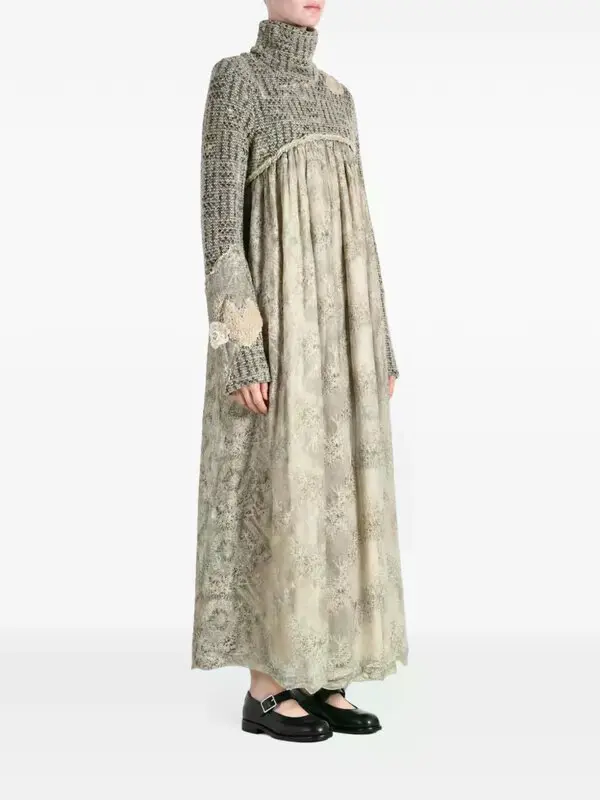 COMMUNS Lace-panelled Knitted Maxi Dress