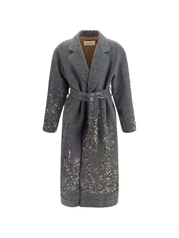 Valentino Garavani Sequin-embellished Belted Coat - Grey