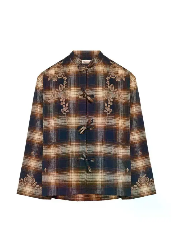 BAZISZT Jorah Floral-embroidered Checked Jacket