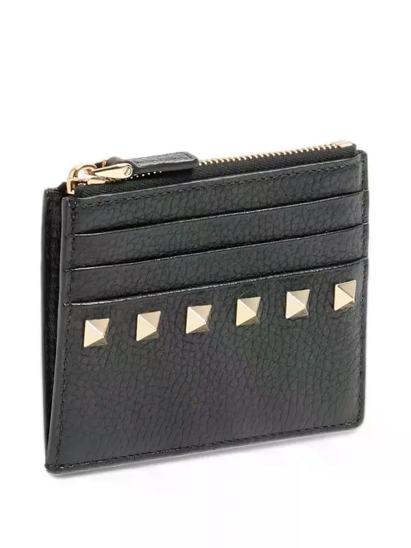Valentino Garavani Rockstud Cardholder With Zipper In Grainy Calfskin