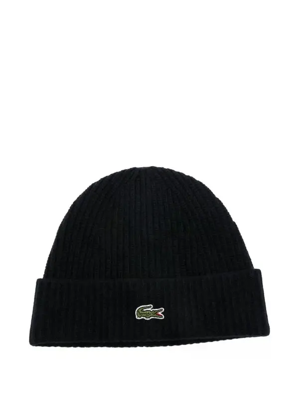 Lacoste Logo-patch Ribbed Beanie Hat - Black
