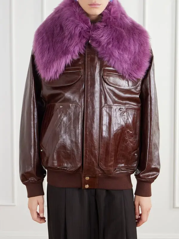 Rabanne Shearling-trimmed Leather Bomber Jacket