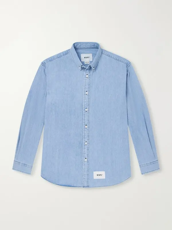WTAPS Bd 01 Logo-appliquéd Stone-bleach Denim Shirt