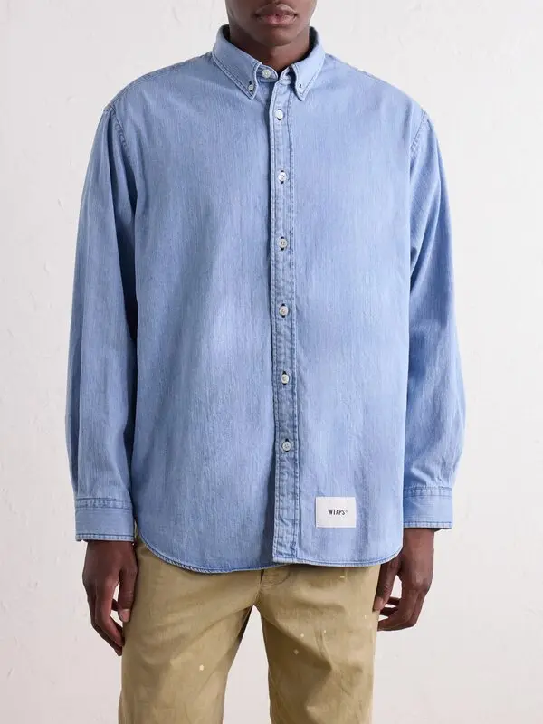 WTAPS Bd 01 Logo-appliquéd Stone-bleach Denim Shirt