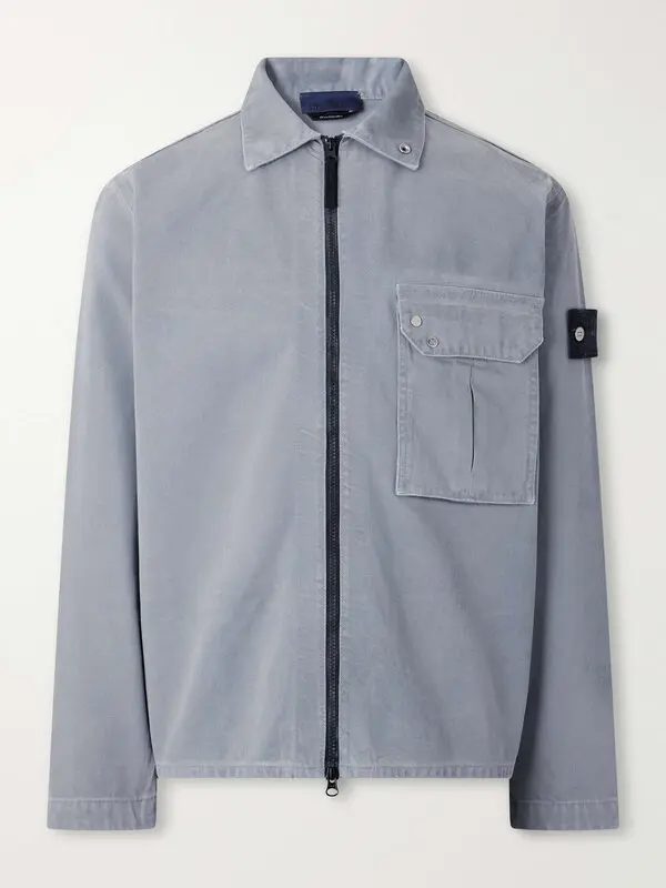 Stone Island Denim Corroded Bull Denim-tc Overshirt - Gray