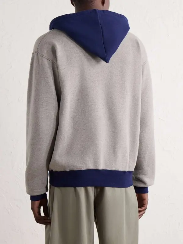 HUMAN MADE Logo-embroidered Two-tone Cotton-jersey Zip-up Hoodie