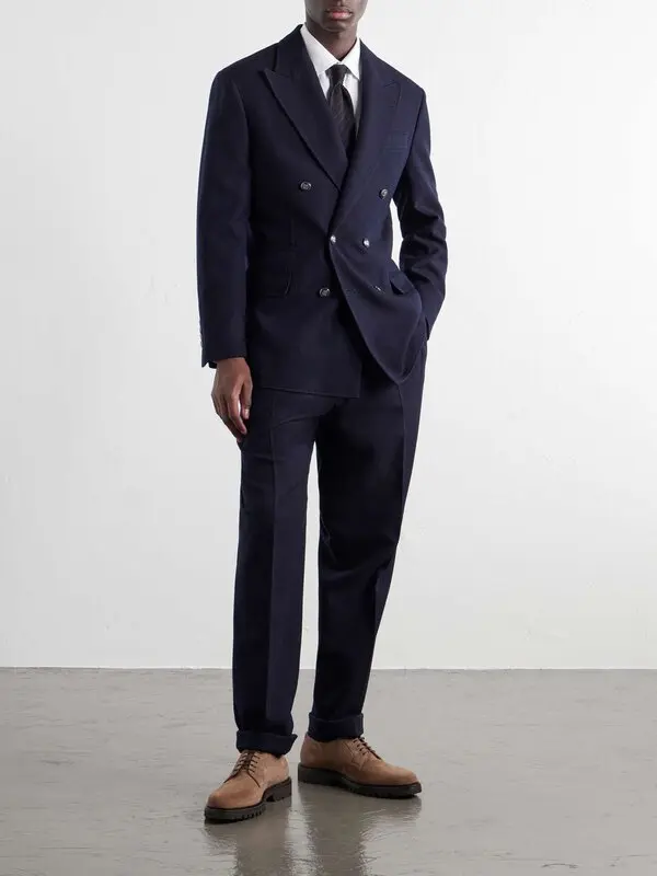 Brunello Cucinelli Tapered Pleated Wool And Cotton-blend Herringbone Suit Trousers