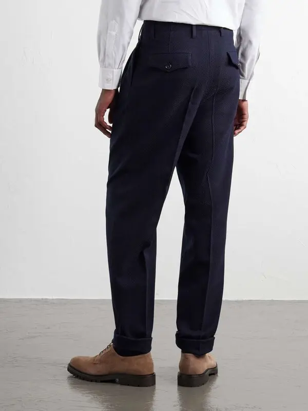 Brunello Cucinelli Tapered Pleated Wool And Cotton-blend Herringbone Suit Trousers
