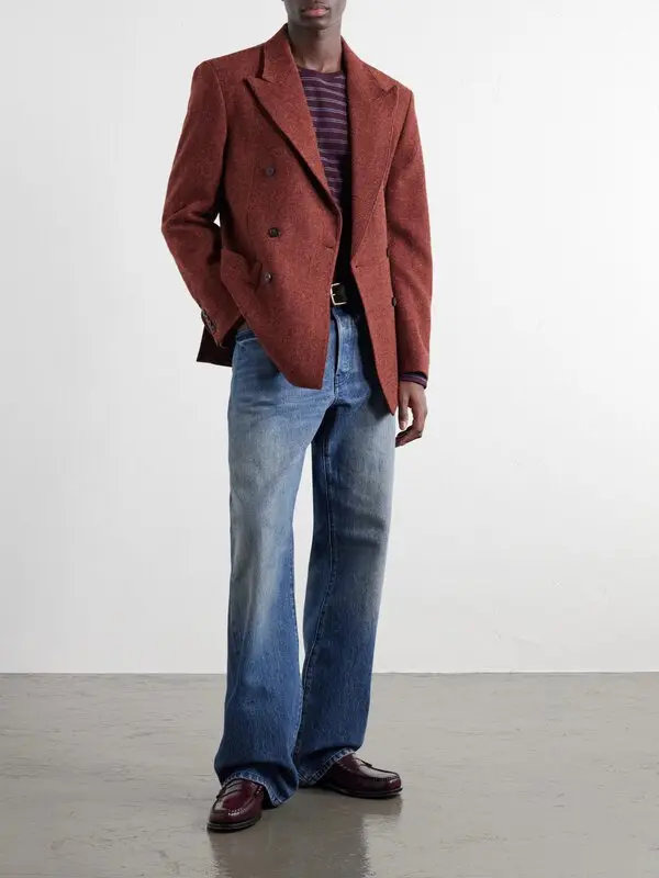 Portuguese Flannel Double-breasted Wool-tweed Blazer
