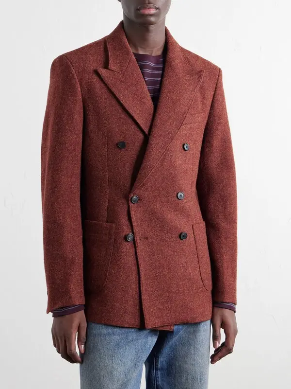 Portuguese Flannel Double-breasted Wool-tweed Blazer