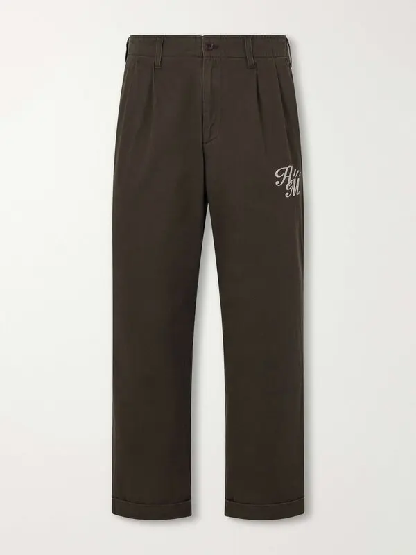 HUMAN MADE Tapered Logo-embroidered Pleated Cotton-twill Trousers