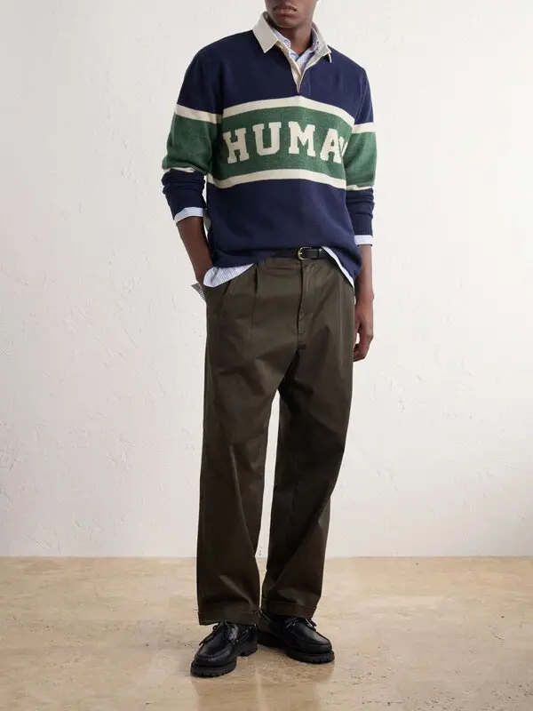 HUMAN MADE Tapered Logo-embroidered Pleated Cotton-twill Trousers