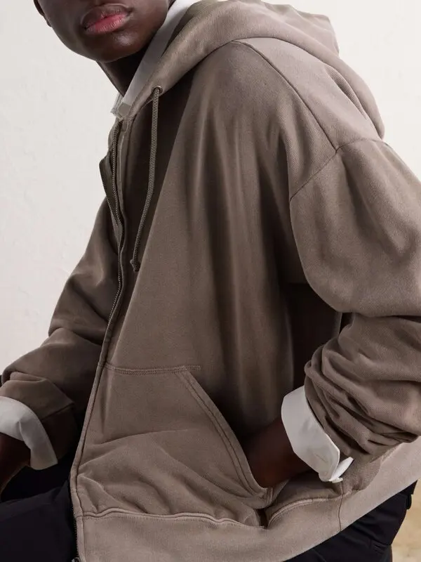 MAISON MARGIELA Distressed Cotton-jersey Zip-up Hoodie