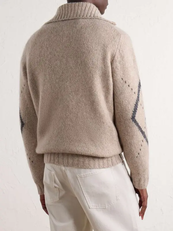 Brunello Cucinelli Fair Isle Cashmere And Silk-blend Half-zip Sweater