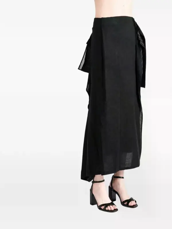 Yohji Yamamoto L Double Layered Pinstripe-panel Ruffled Midi Skirt
