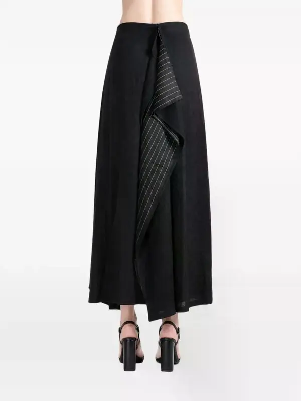 Yohji Yamamoto L Double Layered Pinstripe-panel Ruffled Midi Skirt