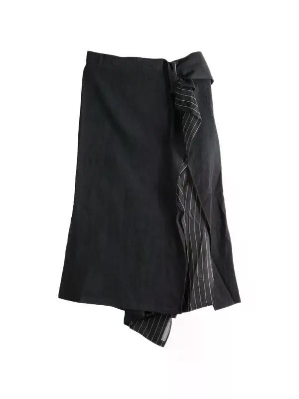 Yohji Yamamoto L Double Layered Pinstripe-panel Ruffled Midi Skirt - Black