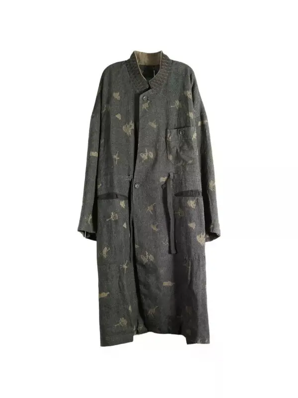 ZIGGY CHEN Graphic-print Button-up Trench Coat
