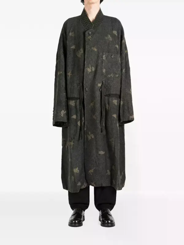ZIGGY CHEN Graphic-print Button-up Trench Coat