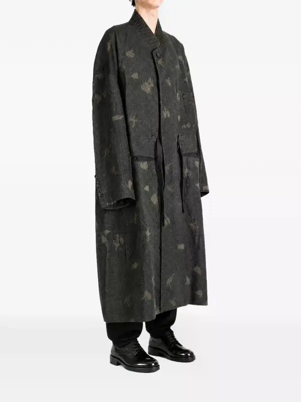 ZIGGY CHEN Graphic-print Button-up Trench Coat