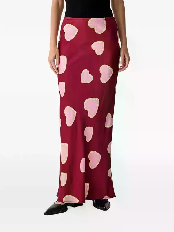 NEVER FULLY DRESSED Heart-print Satin Skirt